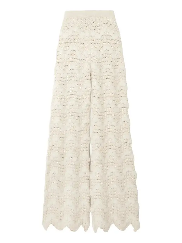 Escvdo Brisa Scalloped Crocheted Alpaca Wide-leg Pants - Neutrals