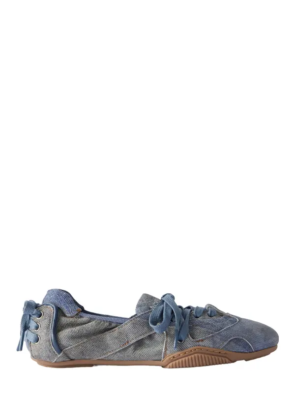 Acne Studios Bilaria Paneled Logo-print Denim Ballet Flats - Blue