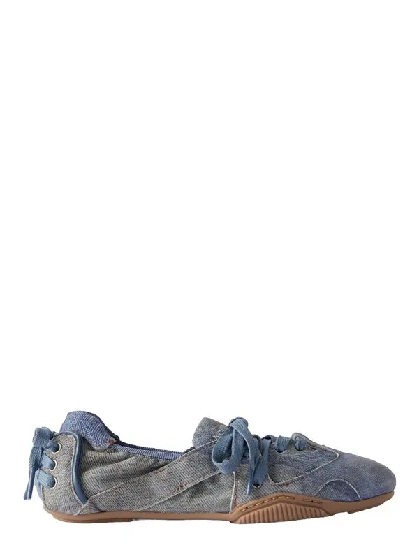 Acne Studios Bilaria Paneled Logo-print Denim Ballet Flats - Blue