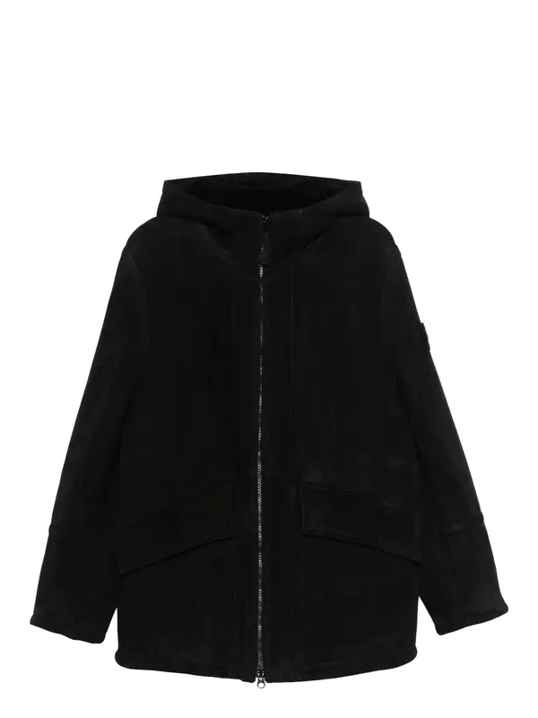Stone Island Hooded Suede Jacket - Black