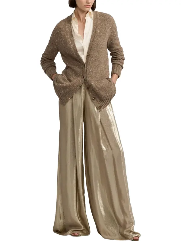 Ralph Lauren Franncis Metallic Wide Leg Trousers - Neutrals