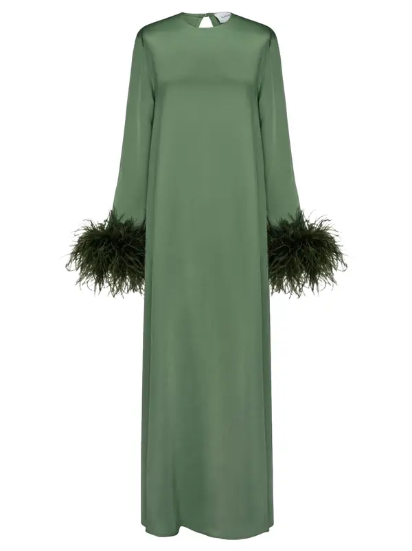 Sleeper Suzi Feather-detailed Maxi Dress - Green