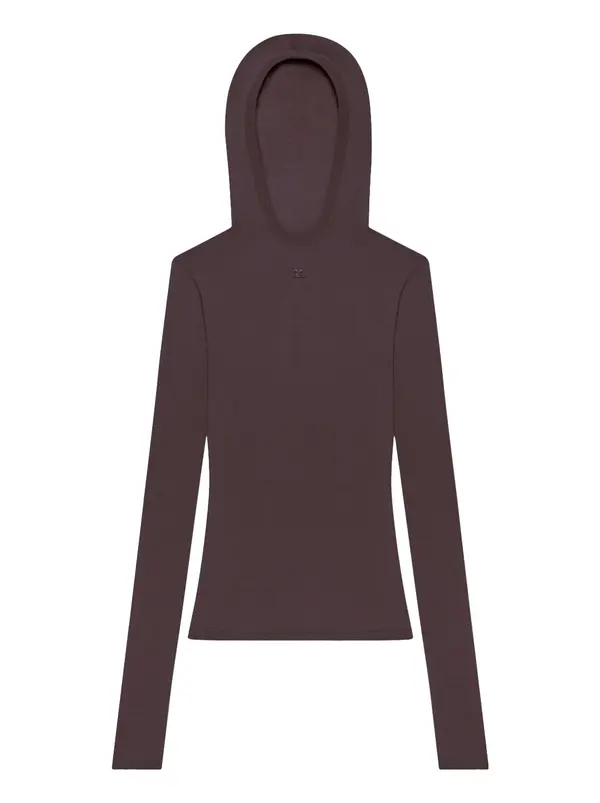 COURREGES Hooded Knitted Top - Brown