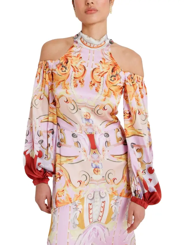 TEMPERLEY LONDON Carline-print Cold-shoulder Stretch-silk Dress - Pink