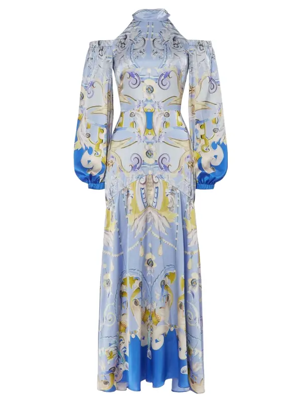 TEMPERLEY LONDON Carline Printed Cold Shoulder Dress - Blue