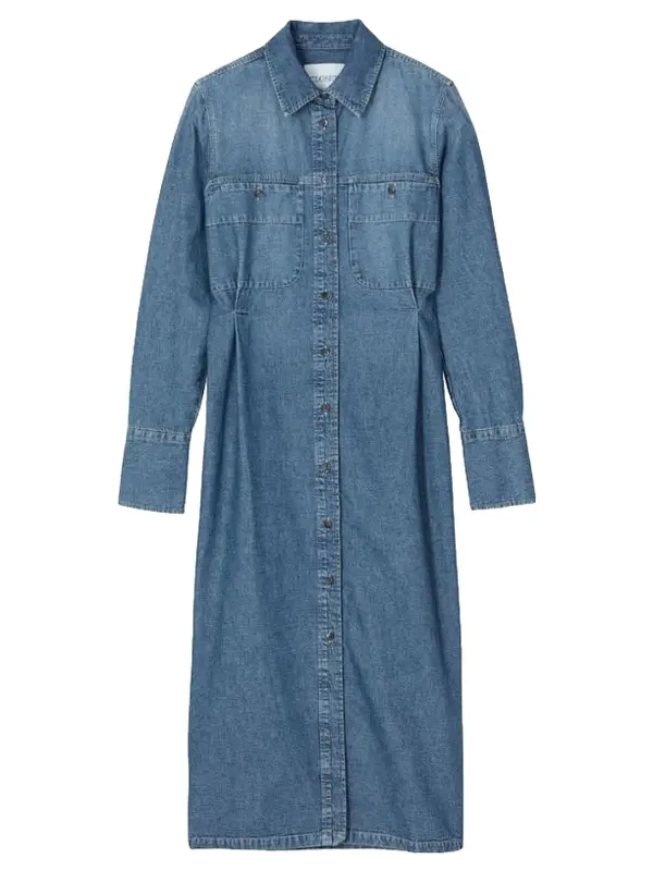 Closed Button-up Maxi Shirtdress - Blue