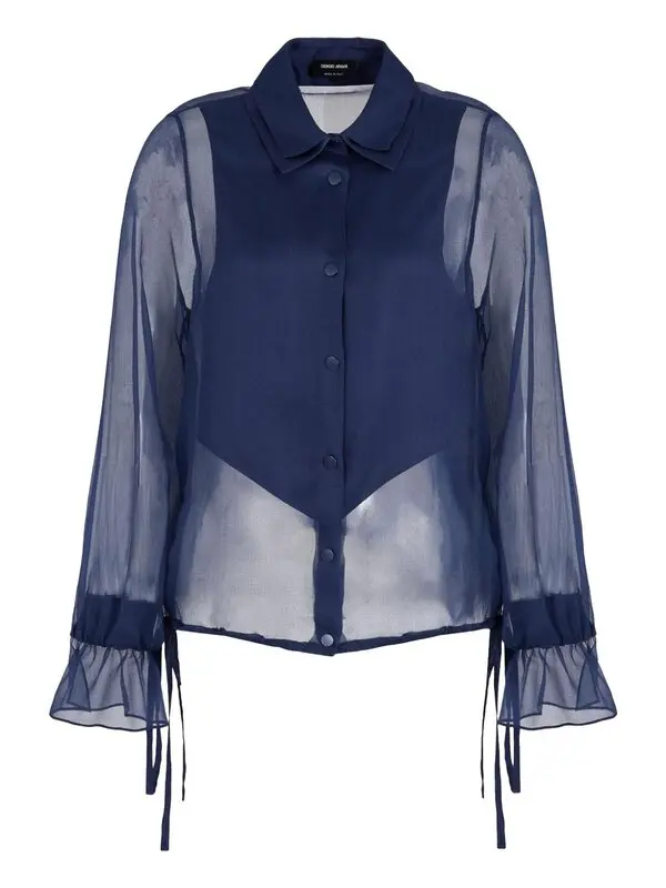 Giorgio Armani Semi-sheer Silk Top - Blue