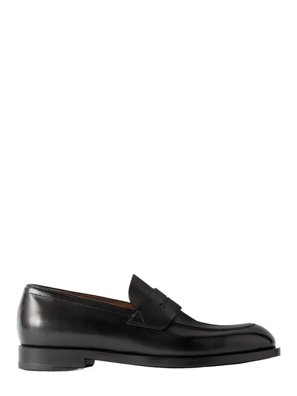 Zegna Classic Flex Glossed-leather Penny Loafers - Black