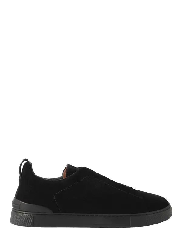 Zegna Triple Stitch™ Suede Slip-on Sneakers - Black