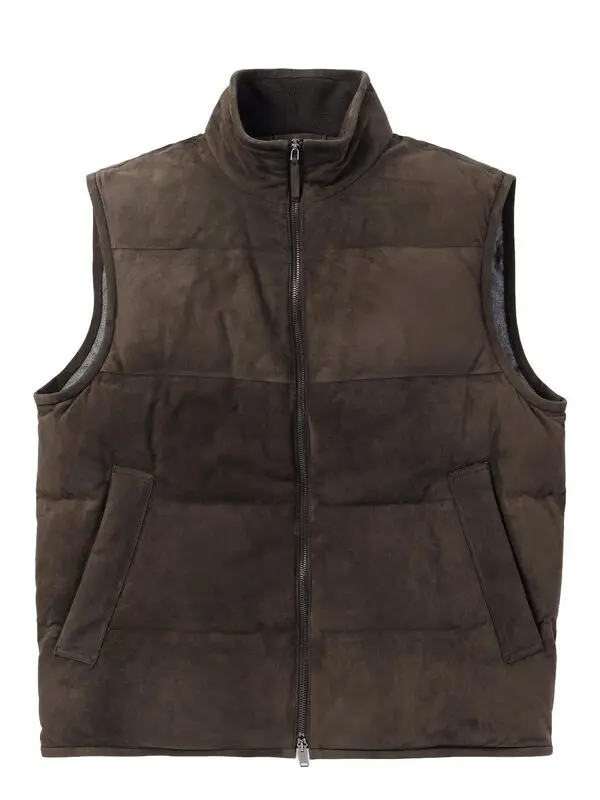 Zegna Quilted Suede Down Gilet - Brown