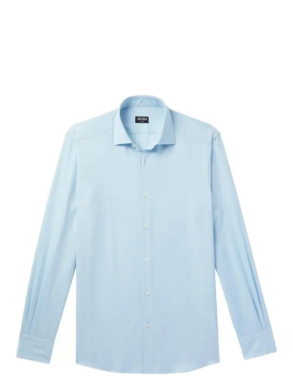 Zegna Cutaway-collar Cotton And Cashmere-blend Twill Shirt - Blue