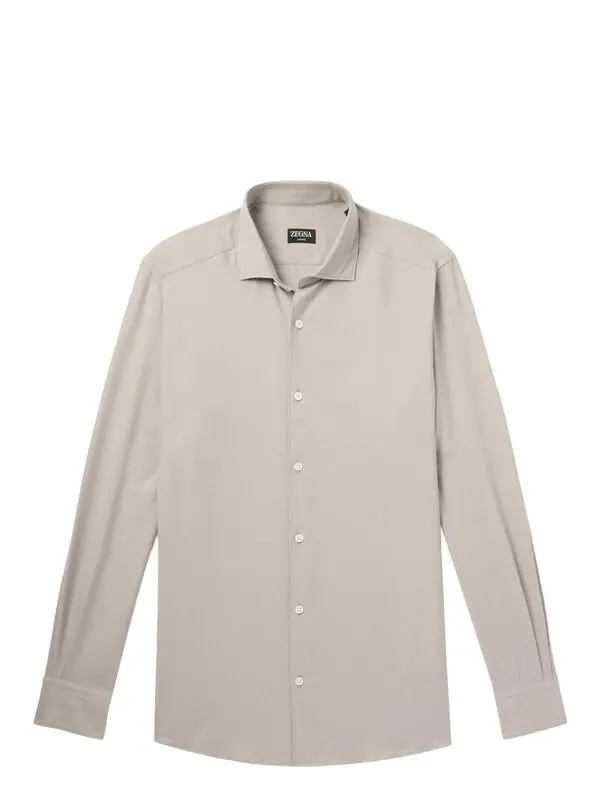 Zegna Cutaway-collar Cotton And Cashmere-blend Twill Shirt - Neutrals