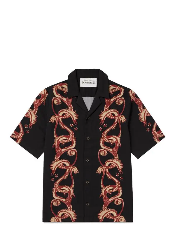 MANAAKI Taniwha Camp-collar Printed Lyocell-twill Shirt - Black