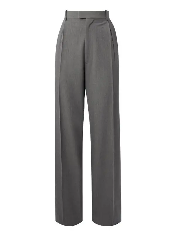 Bottega Veneta Pleated Wool-blend Straight-leg Trousers - Gray