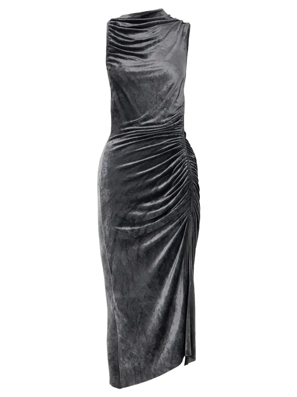 Rick Owens Svita Ruched Velour Dress - Gray