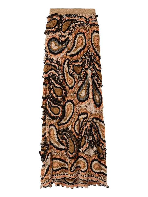 Ulla Johnson Ina Ruffled Crocheted Cotton Maxi Skirt - Brown
