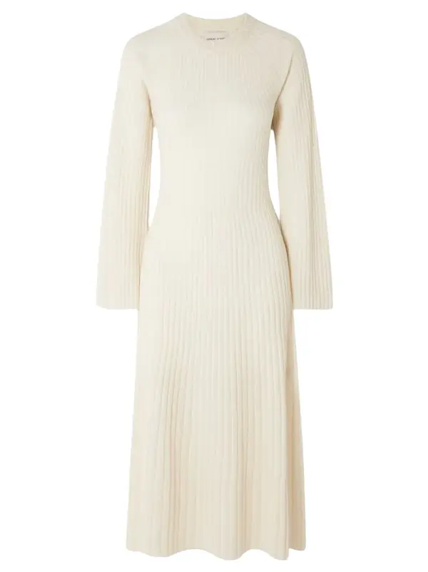 Loulou De Saison Hobas Ribbed Wool And Cashmere-blend Midi Dress - Ivory