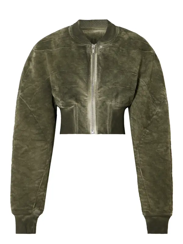Rick Owens Cropped Brushed-cotton Bomber Jacket - Green