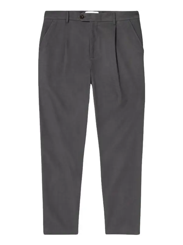 Mr P. Daniel Tapered Pleated Organic Cotton-blend Moleskin Trousers - Gray