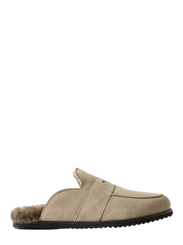 Mr P. David Shearling-lined Suede Slippers - Brown