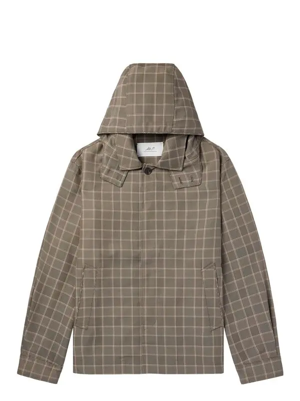 Mr P. Checked Recycled-shell Hooded Coach Jacket - Brown