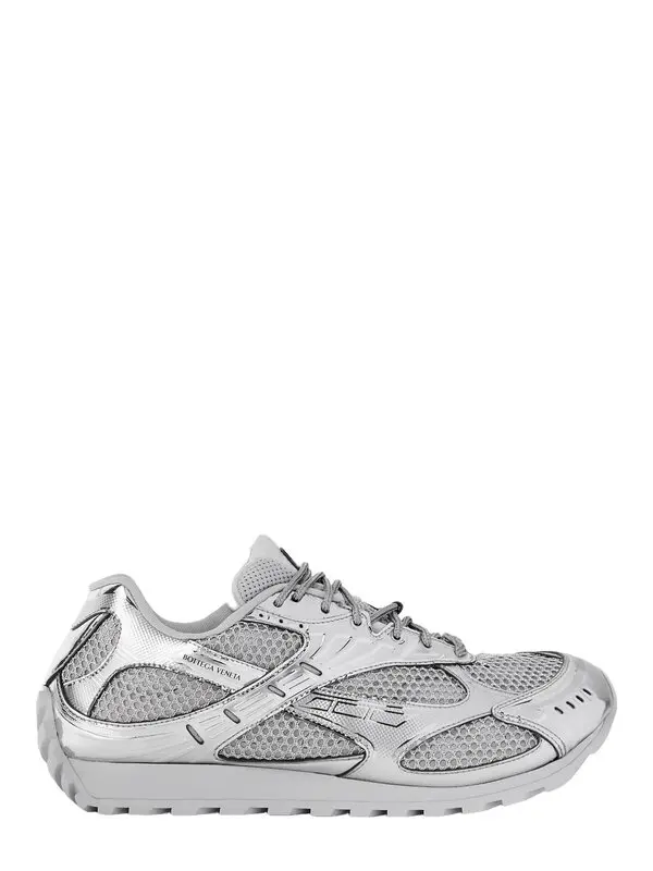 Bottega Veneta Orbit Metallic Rubber And Mesh Sneakers - Gray