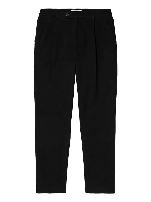 Mr P. Daniel Tapered Pleated Organic Cotton-blend Moleskin Trousers - Black