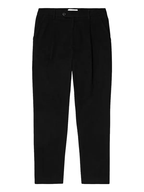 Mr P. Daniel Tapered Pleated Organic Cotton-blend Moleskin Trousers - Black