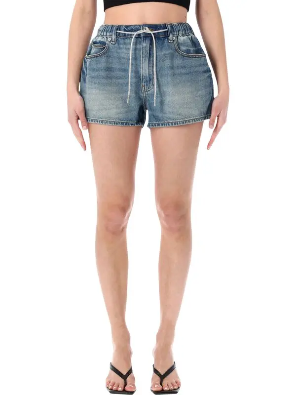 Alexander Wang Denim Shorts With Crystal Embellished Drawcord - Medium Indigo