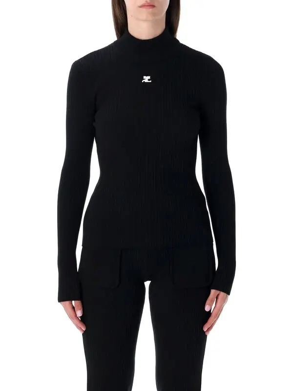 COURREGES Ribbed Mock Neck Sweater - Black