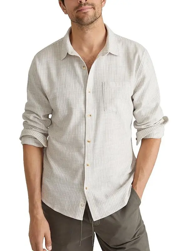 Marine Layer Cotton Stretch Stripe Regular Fit Button Down Selvage Shirt - Gray