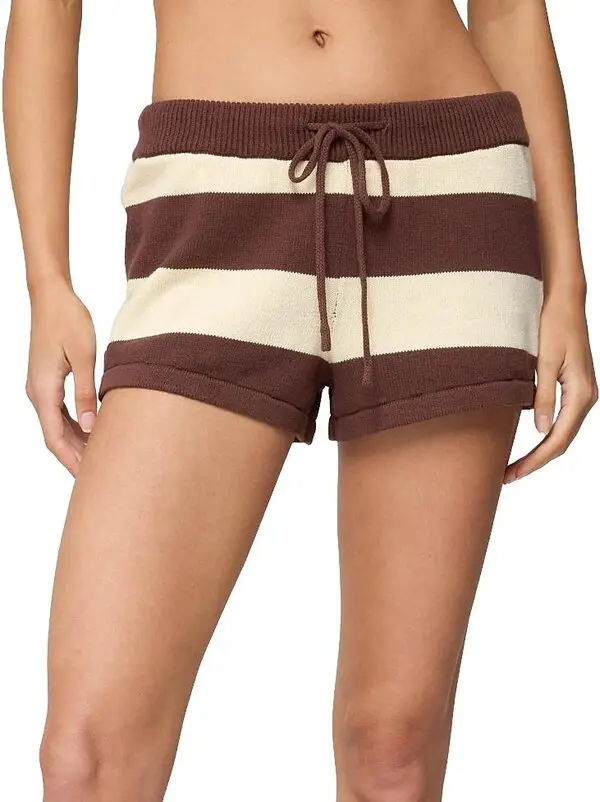 EDIKTED Riley Knit Shorts - Brown-and-beige