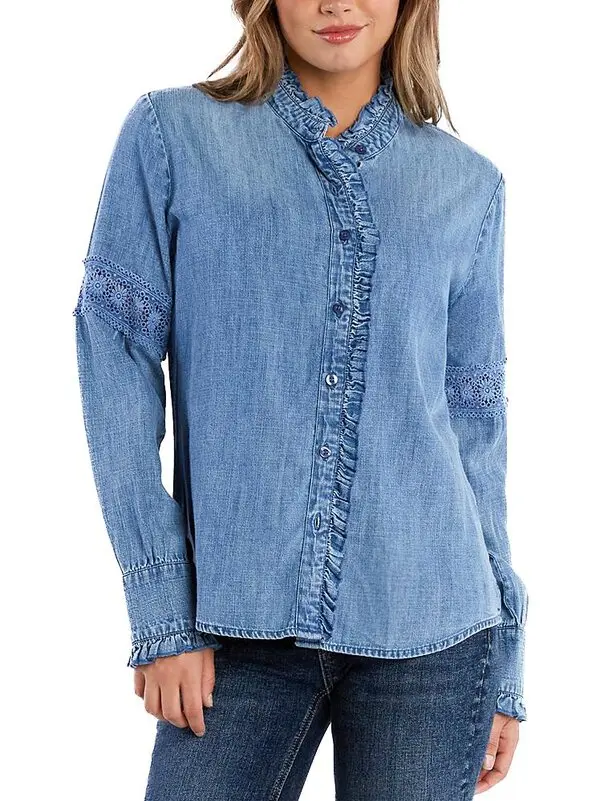 BILLY T Melody Lace Ruffle Shirt - Denim