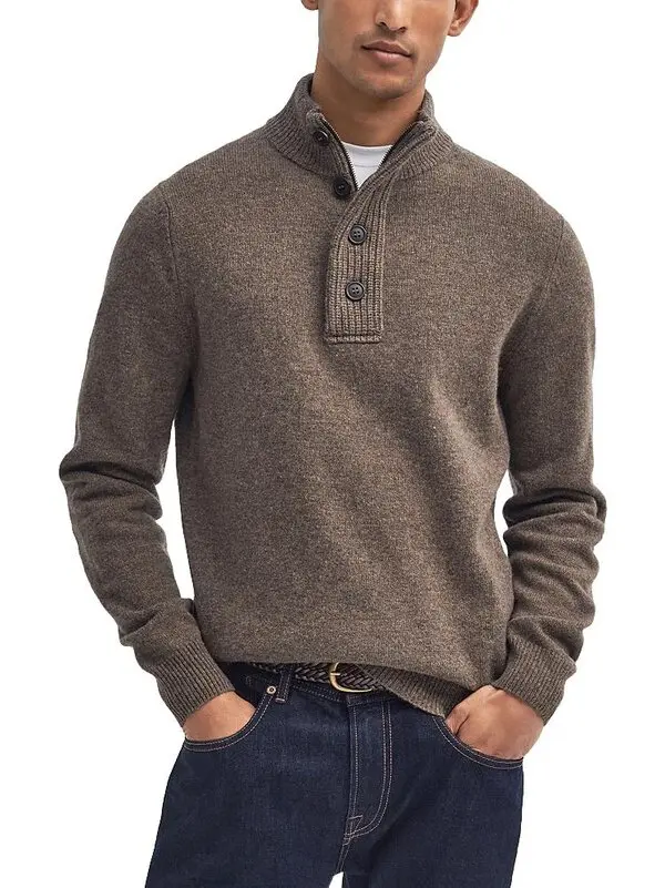 Barbour Elbow Patch Mock Neck Sweater - Dark Stone
