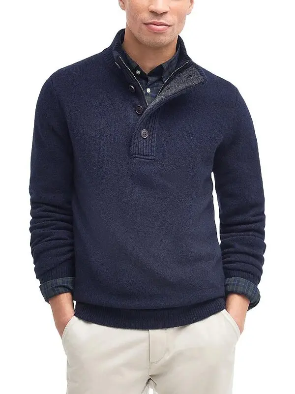 Barbour Elbow Patch Mock Neck Sweater - Navy