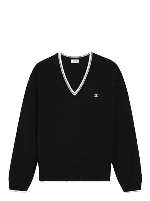 Celine Triomphe V-neck Wool Sweater - Black