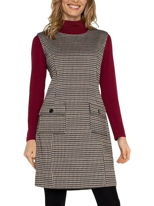 LIVERPOOL Houndstooth Shift Dress - Black Tan Houndstooth