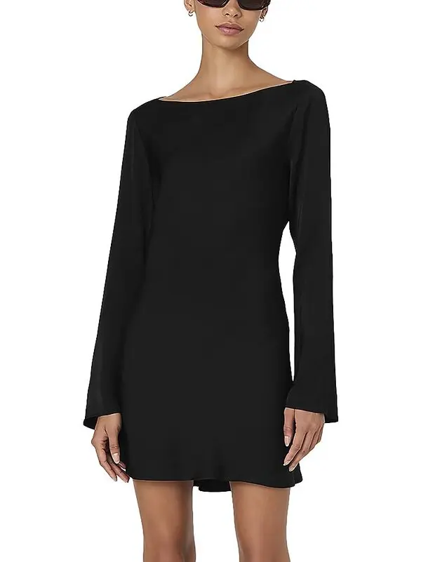 French Connection Ennis Satin Bell Sleeve Mini Dress - Black