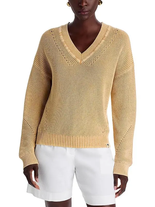 Tommy Bahama V-neck Cotton Sweater - Golden Honey