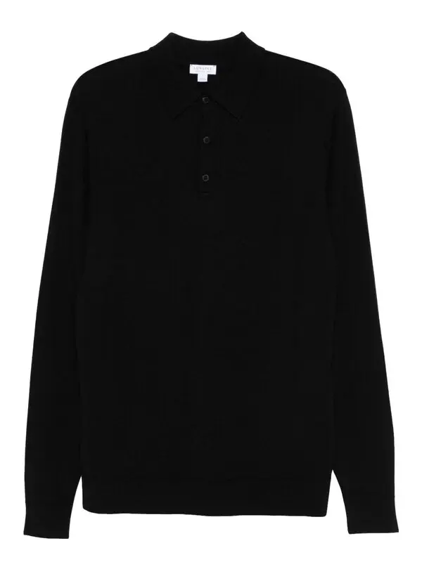 Sunspel Extra‑fine Merino Polo Shirt - Black