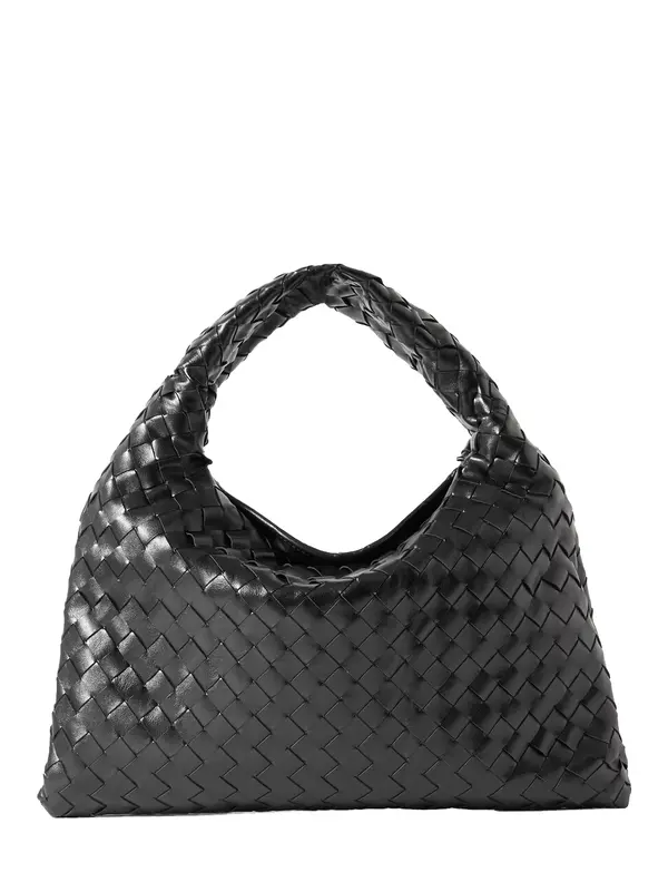 Bottega Veneta Hop Medium Intrecciato Leather Tote - Black