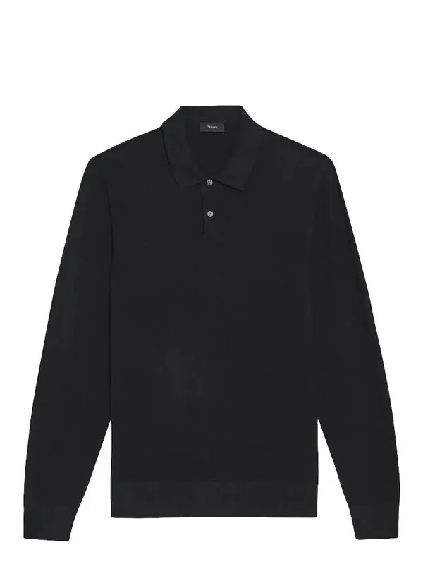 Theory Goris Lightweight Knit Polo Sweater - Black