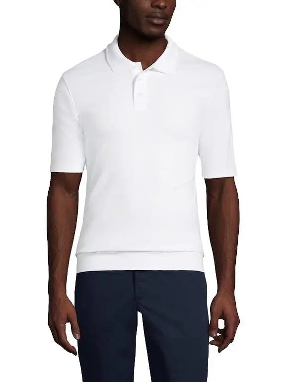 LANDS' END School Uniform Short Sleeve Banded Bottom Polo Shirt - White