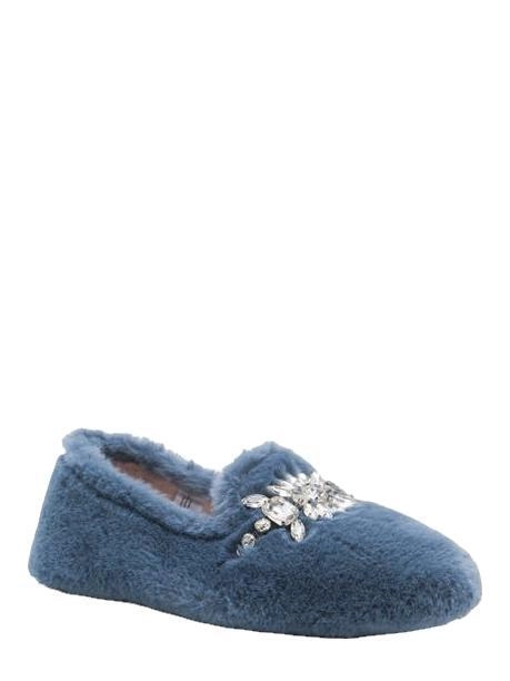 Free People Faux Fur Loafer Slipper - Dark Azure