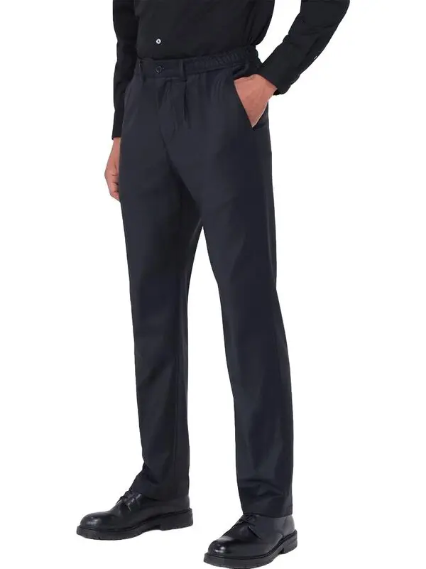 Bugatchi Pleated Wool Blend Travel Trousers - Black