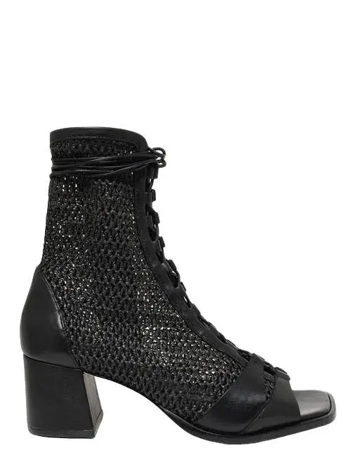 DANIELLA SHEVEL Frida Raffia Booties - Black