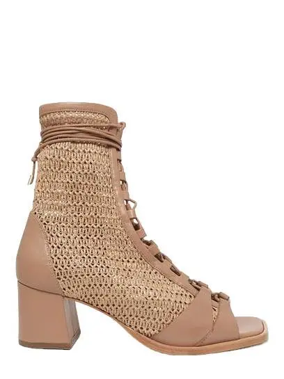 DANIELLA SHEVEL Frida Raffia Booties - Brown