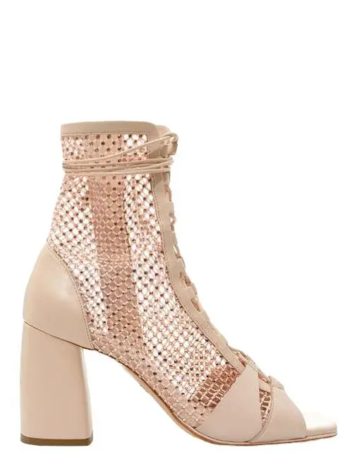 DANIELLA SHEVEL Romi Open Toe Lace Up Booties - Pink