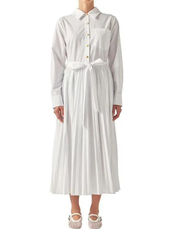 English Factory Pleated Long Sleeve Shirtdress - Off White