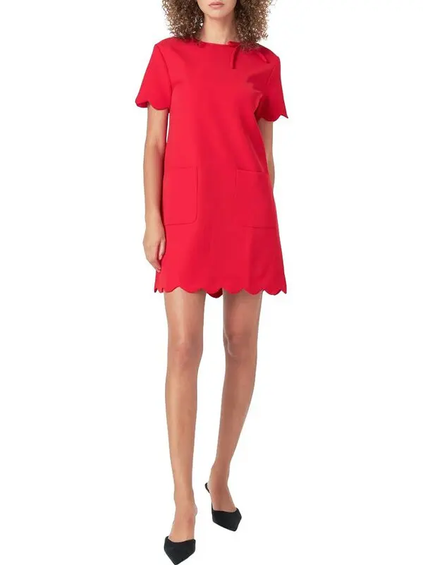 English Factory Scallop Mini Dress - Red